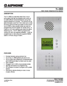 TL-2000-Spec-Sheet - AIPHONE UK - Audio, Video & IP Intercoms